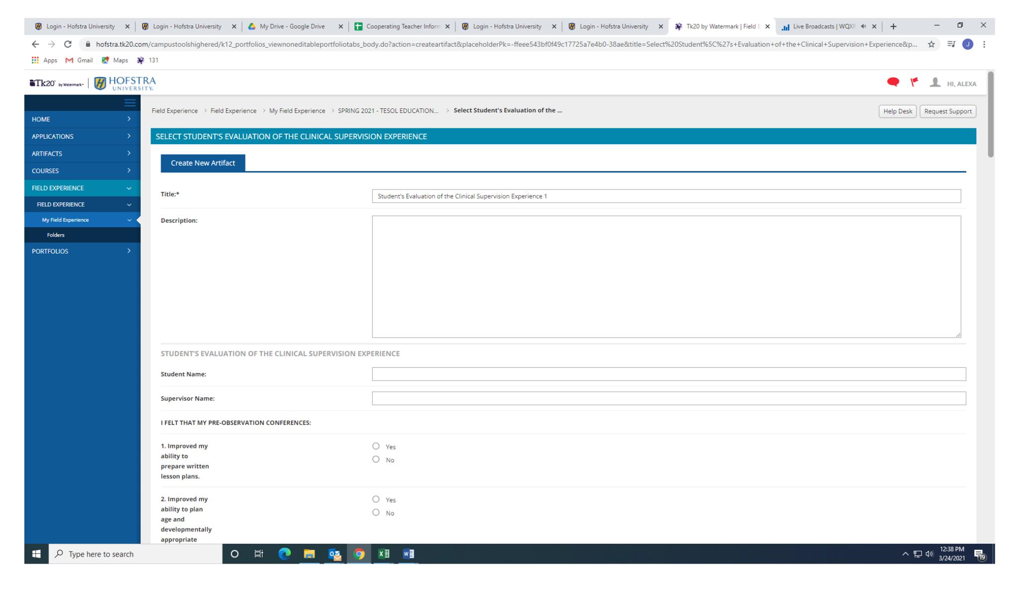 Tk20 Completing Form | Hofstra University